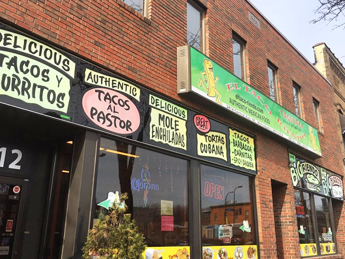 Welcome to taco paradise! El Taco Riendo's vibrant storefront is like a beacon of deliciousness, beckoning hungry souls with promises of authentic Mexican flavors.