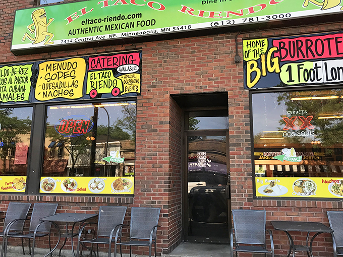 Welcome to taco paradise! El Taco Riendo's vibrant storefront is like a beacon of deliciousness, beckoning hungry souls with promises of authentic Mexican flavors.