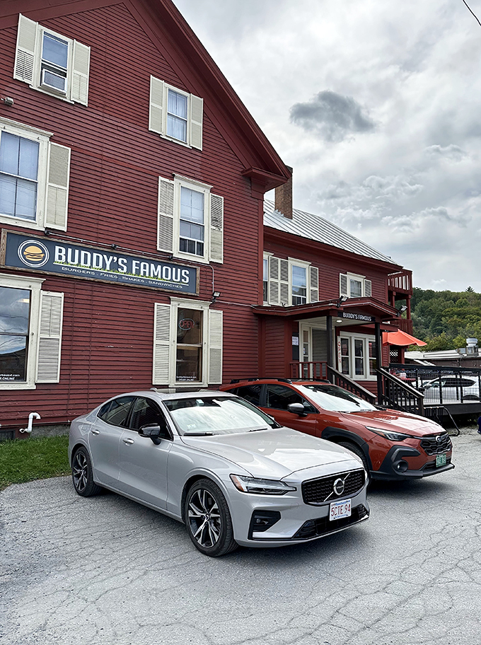 A red-painted slice of Vermont heaven! Buddy's Famous stands proud, inviting you to indulge in comfort food that'll warm your soul faster than a crackling fireplace.