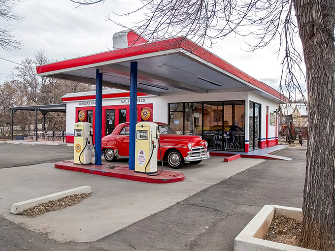 Step back in time at Bing's Burger Station: Where classic cars meet mouthwatering meals in a perfectly preserved 1950s gas station turned diner.