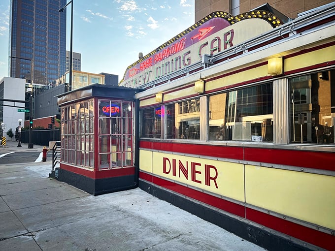 Step into a time machine disguised as a diner! Mickey's iconic exterior gleams like a beacon of nostalgia, promising comfort food and a side of history.