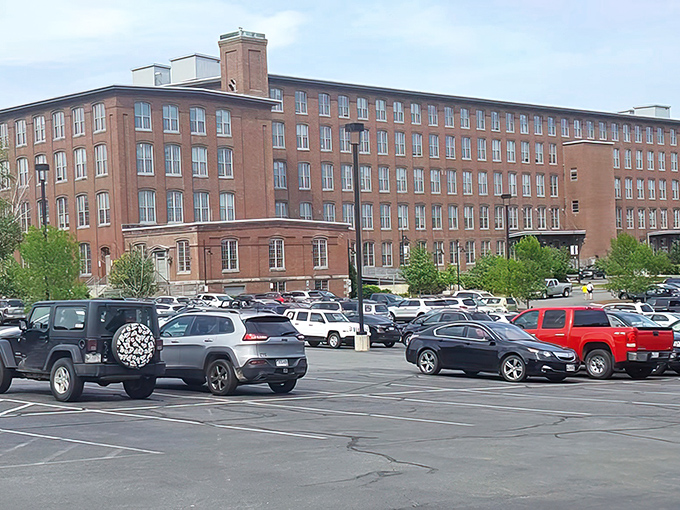 This imposing brick mill building stands like a time capsule in Waterville, its windows reflecting stories of Maine's industrial past.