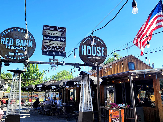 Welcome to flavor town! The House in Show Low is where rustic charm meets culinary delight, all under the watchful eye of Old Glory.