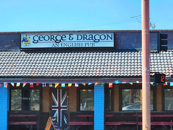 A sign that promises more than just fish and chips! George & Dragon: where England meets Arizona in a pub-tastic fusion.