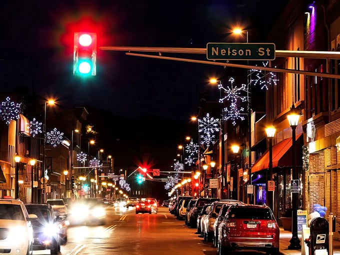 Snowflakes dancing above Nelson Street &ndash; it's like Mother Nature decided to throw her own disco party in Stillwater!