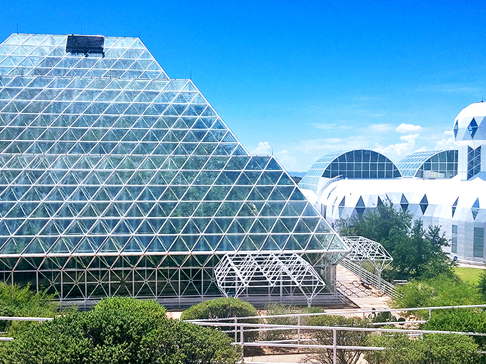 Talk about a space oddity! Biosphere 2's gleaming domes and pyramids make you wonder if David Bowie's Starman finally touched down in the Arizona desert.