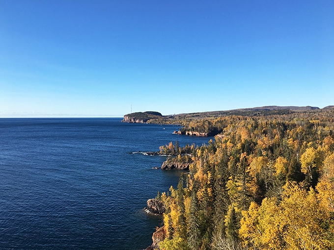 Fiery foliage meets Lake Superior's blue, a color combo even Picasso would envy.