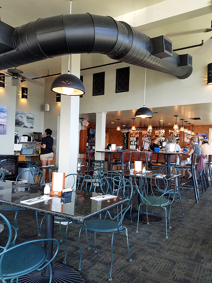 Industrial chic meets coastal cool. This bar area is perfect for swapping fish tales or dreaming up your next seafood conquest.