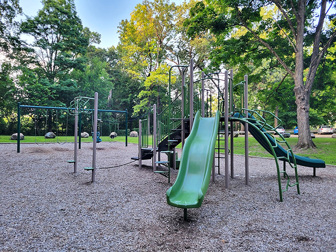 Jungle gyms have come a long way since our day. This playground's got more twists and turns than a pretzel factory.