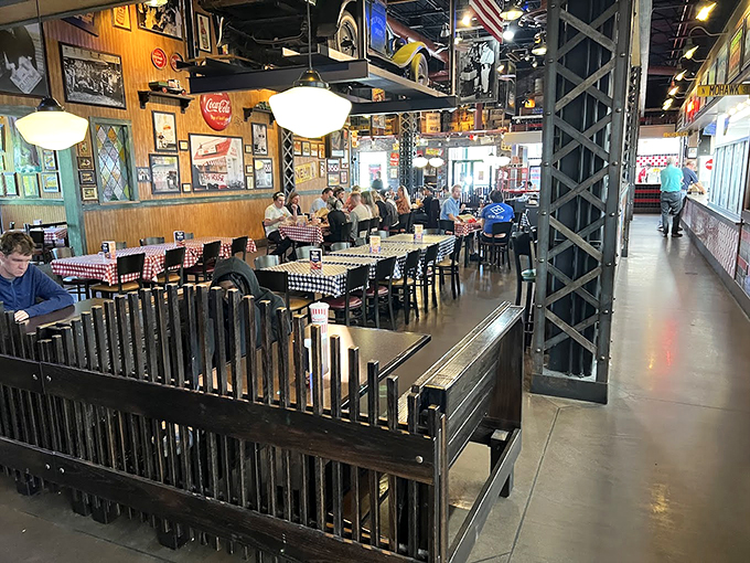 Hungry patrons, checkered tablecloths, and walls plastered with memories. It's like eating in your cool grandpa's garage, if he were a gourmet chef.