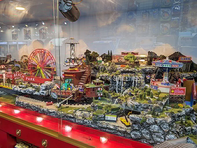 All aboard the sugar express! This miniature train display adds a whimsical touch to your candy-coated journey.