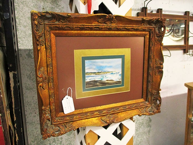A gilded frame transforms a simple seascape into a window to Maine's maritime past.
