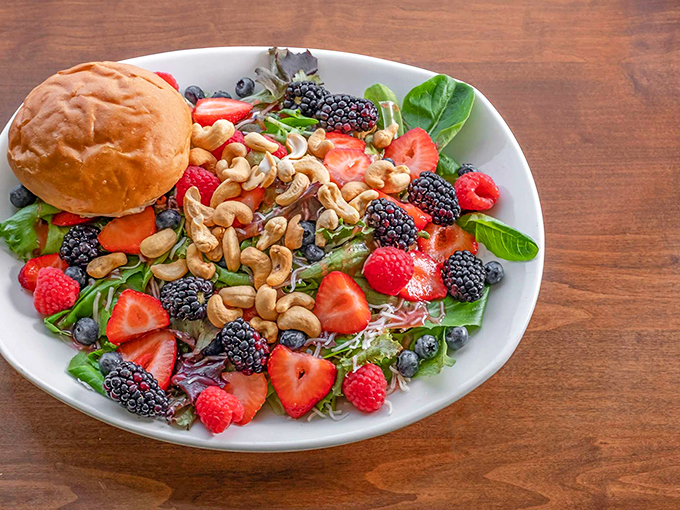 Who said salads can't be fun? This berry-licious creation is so colorful, it looks like a garden party threw up on your plate – in the best way possible!