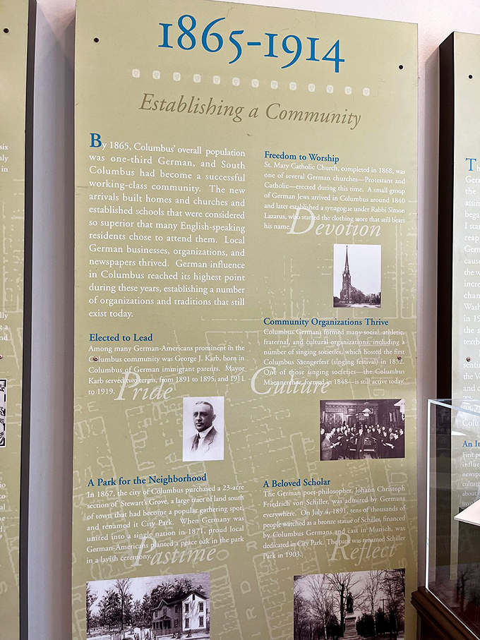 History buffs, rejoice! This plaque is like a time machine, condensing decades of German-American heritage into a fascinating read. No DeLorean required!