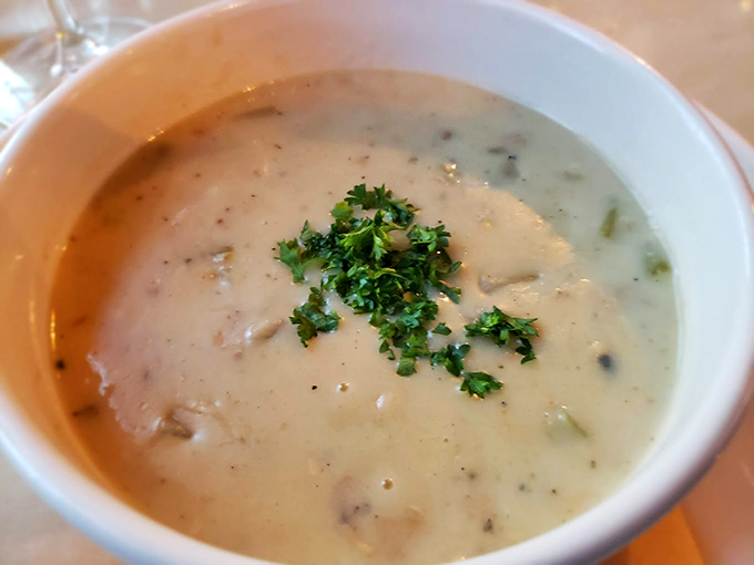 A bowl of classic New England clam chowder that's thick enough to warm your soul on a foggy Portland evening. Photo credit: Hrishikesh Das