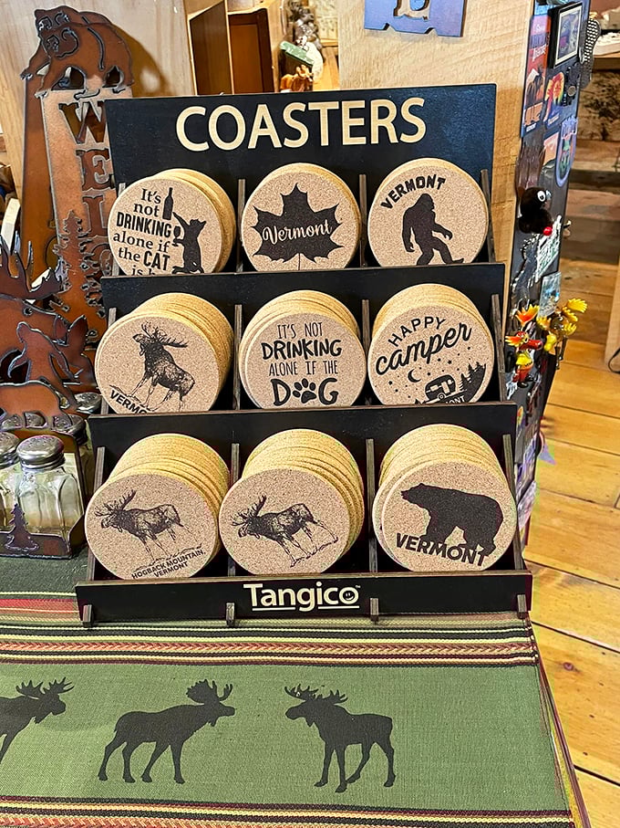 Coasters that speak to the soul of every Vermonter. Because it's not drinking alone if your cat (or moose) is home, right?