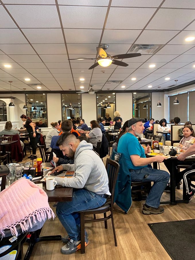 Breakfast club in session! These diners know the secret handshake to start the day right &ndash; with forks in hand.