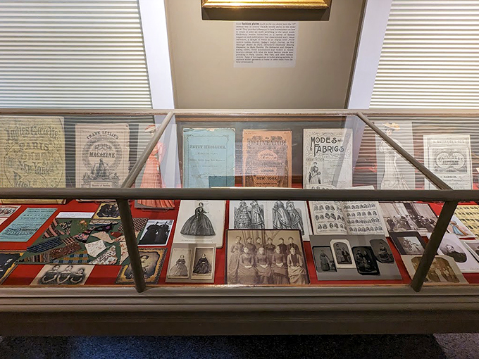 From patent papers to pocket watches, each display case holds fragments of American innovation and ingenuity.