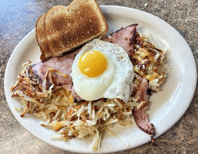 The Hashstack Breakfast Combo: where your taste buds go to party. It's a tower of flavor that'll have you planning your next visit before the last bite. Photo credit: Karen W.