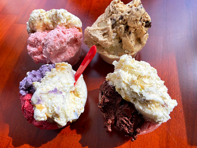 The flavor board reads like a dessert lover's wish list, from classic Italian favorites to creative Maine-inspired combinations.