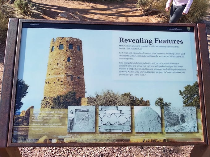 Mary Colter's architectural mic drop: The Desert View Watchtower, where every stone tells a story and every view leaves you speechless.