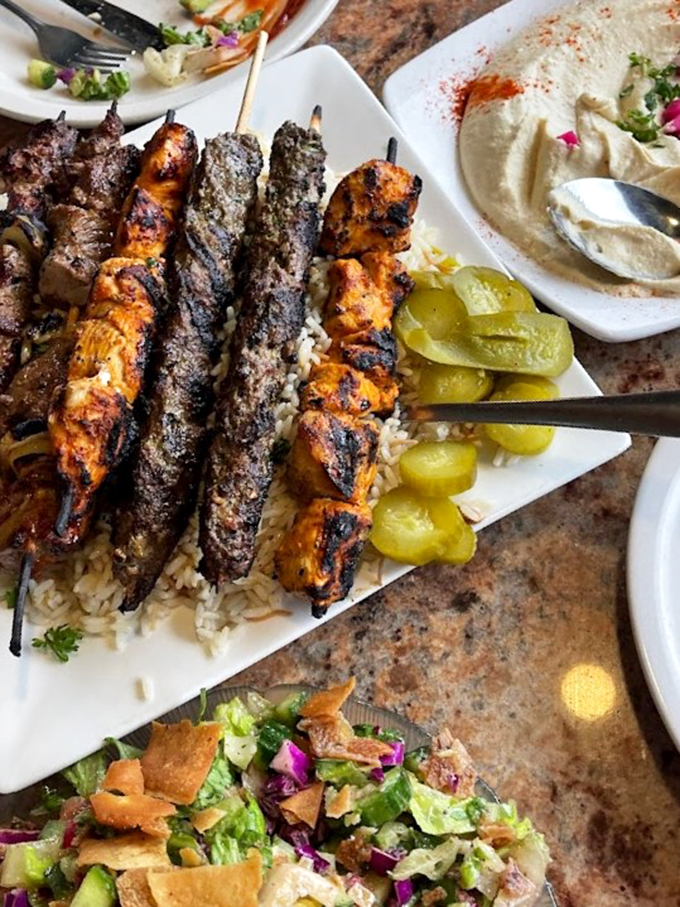 These kebabs tell a tale of perfect char marks and tender meat, while that hummus waits patiently for its starring role.