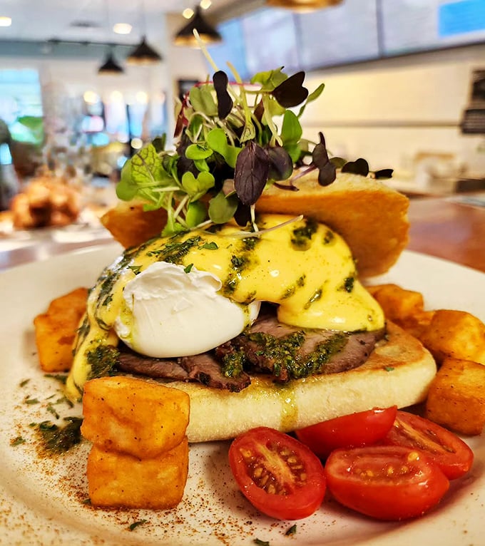 A shepherd's pie for breakfast? This Lamb Benedict is a comforting hug for your taste buds, crowned with a perfectly poached egg.