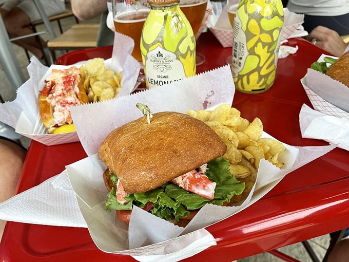 A lobster sandwich that's dressed for success, with fresh greens and a perfectly toasted bun as its summer formal wear. Photo credit: Kristen K.