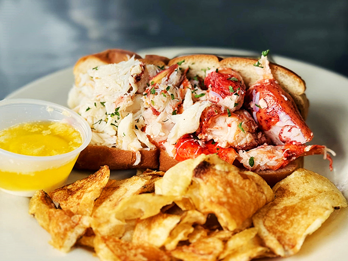 This isn't just a lobster roll &ndash; it's a celebration of Maine's favorite crustacean, served with golden potato chips.