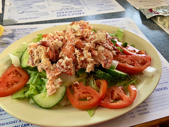 Who needs a garden salad when you can have a lobster garden? Fresh greens crowned with Maine's finest.