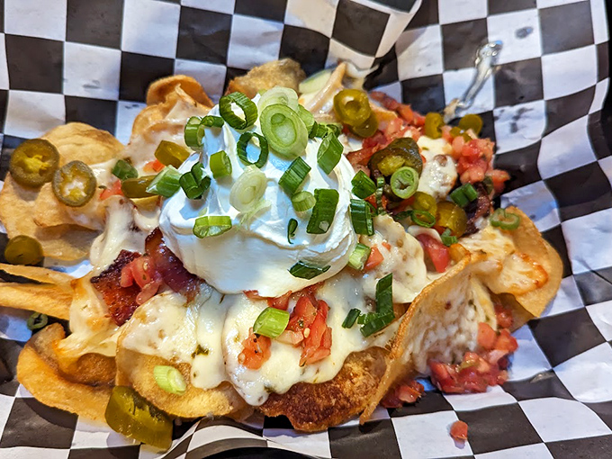 Irish nachos that bridge cultures: House-made chips loaded with melted cheese, jalape&ntilde;os, and all the fixings you could want.