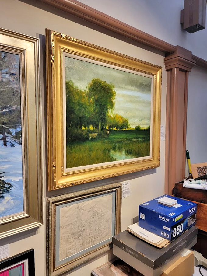 Pastoral tranquility captured in oils, where Vermont's timeless landscape meets classical artistry in a golden frame.