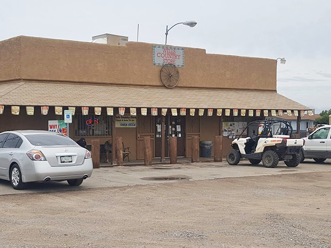 Where else can you park your sedan next to an ATV? At Wells Country Store, it's not just a parking lot, it's a vehicular melting pot!