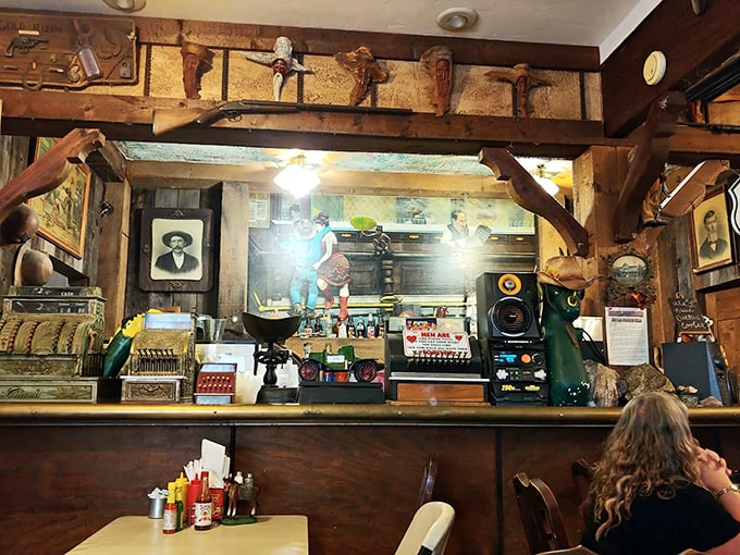 Grandma's kitchen meets the Gold Rush. These vintage stoves could probably tell tales spicier than the chili they once cooked.