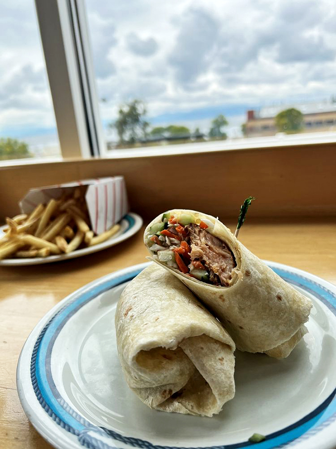 Swimming upstream of flavor! This salmon wrap is so fresh, you'll swear it just leapt from Lake Champlain onto your plate. 