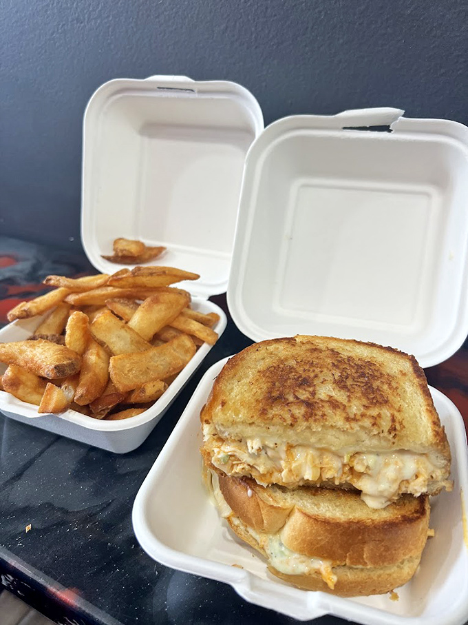 The perfect pair: A golden-grilled sandwich alongside crispy fries makes lunch feel like a special occasion.