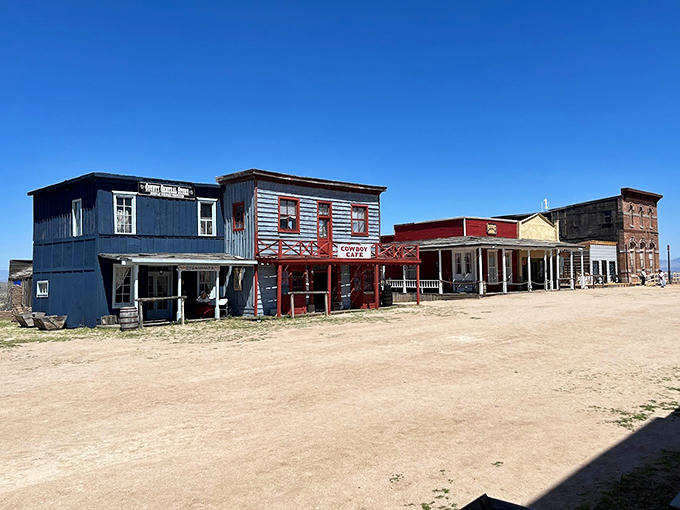 Main Street, USA &ndash; cowboy style. From blue to red, these shops are more colorful than a saloon on payday. Photo credit: Graminator 192