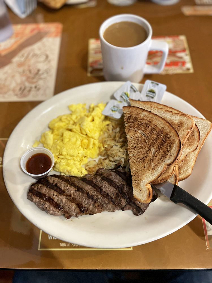 When steak and eggs join forces, magic happens. Those hash browns aren't just a side dish - they're an essential player. Photo credit: Eric S.