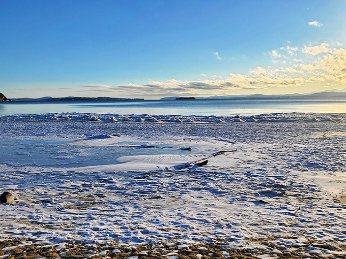 Where Lake Champlain trades its waves for a frozen wonderland. Surfboards optional, ice skates recommended!