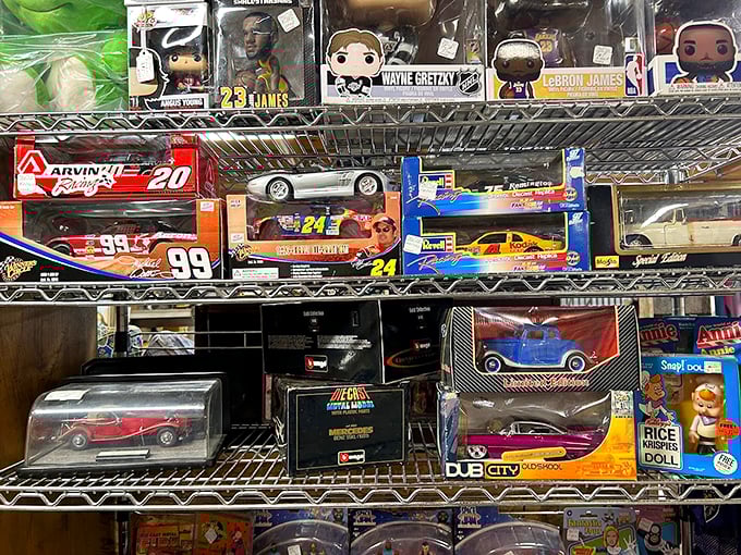 NASCAR legends and sports heroes frozen in time. These collectibles are probably worth more than my first car! Photo credit: Fairfield Antique Mall