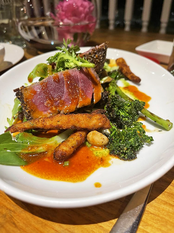 This tuna steak isn't just rare&mdash;it's rare and remarkable, with a crust that crackles like autumn leaves. Photo credit: Jenna C.