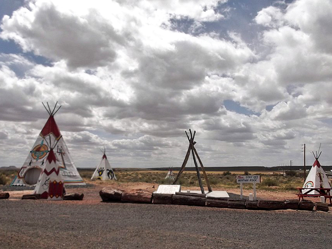 Teepees on the horizon, neon signs in the distance. Holbrook's skyline is a quirky blend of Native American influence and roadside Americana. Photo credit: jeduweb