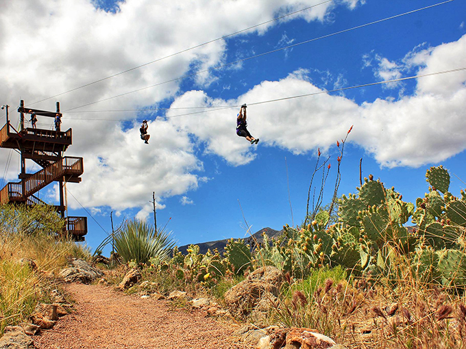 Look ma, no hands! These zipliners are living proof that humans can fly &ndash; with a little help from gravity and steel cables. Photo credit: Arizona Zipline Adventures