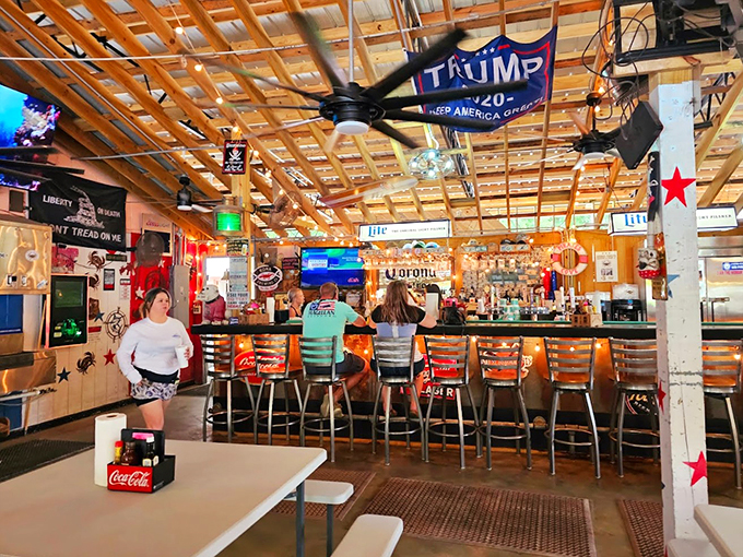 Pull up a chair and stay awhile. This colorful bar is where sea stories are swapped and cold drinks flow freely.