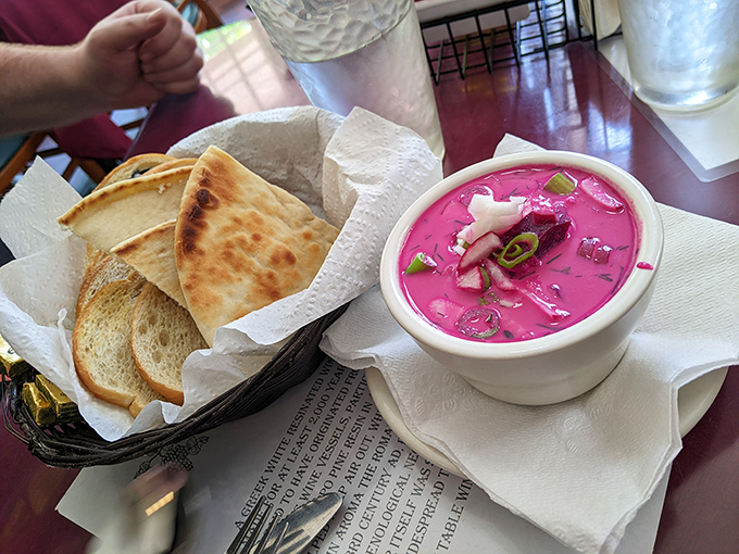 Borscht so vibrant, it could double as a fashion statement. This soup is like a warm, comforting hug for your taste buds. Photo credit: Tiffany Bauer