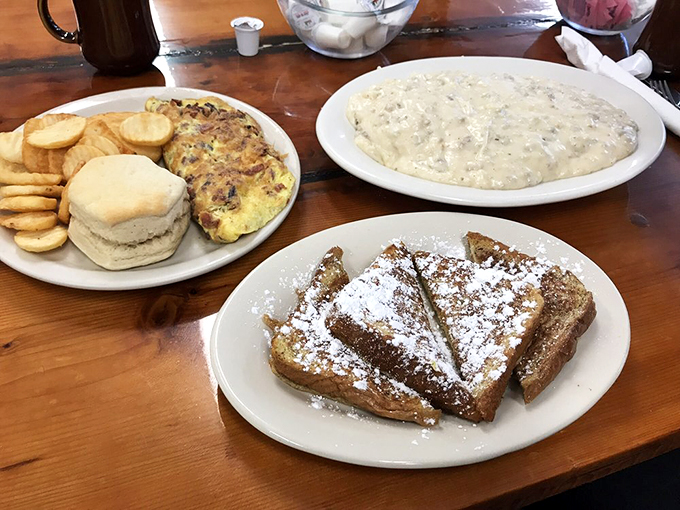 Breakfast nirvana achieved! From crispy hash browns to syrup-soaked French toast, this spread is like a greatest hits album for your mouth.