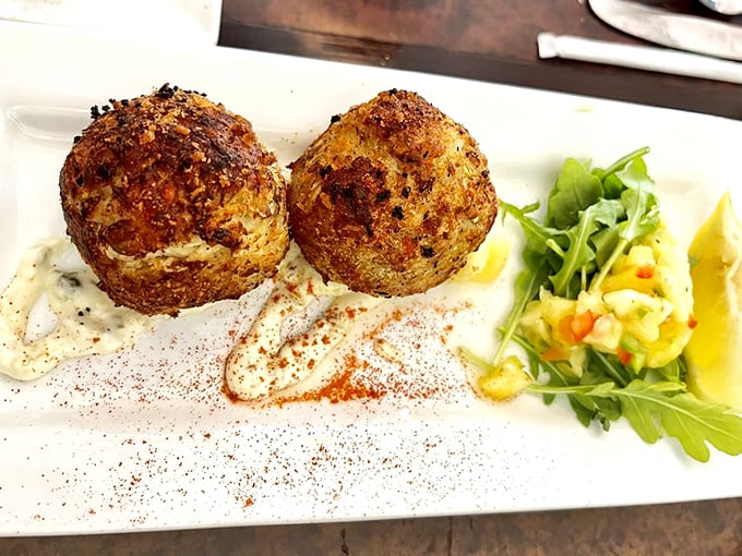 Crab cakes, take two! These beauties are so plump and golden, they're practically begging to be the next viral food sensation. Photo credit: Lauren G.