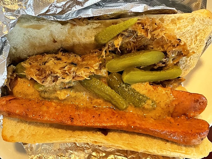 The kielbasa that launched a thousand ships... or at least a few food comas. This sandwich is a flavor bomb waiting to detonate. Photo credit: Janis A