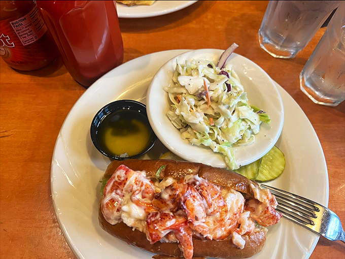 The crown jewel of crustaceans! This lobster roll is so packed with meat, it's like the lobster equivalent of a clown car - but infinitely more delicious.
