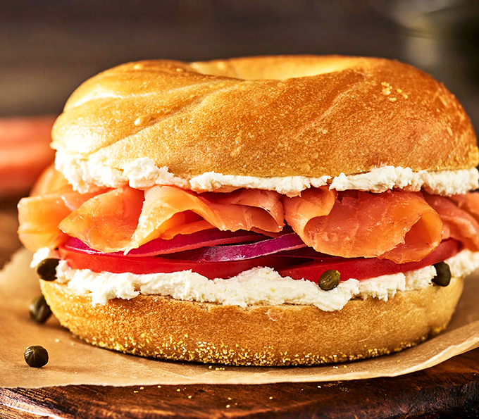 The lox bagel: where the ocean meets the bakery in a delicious dance of flavors. It's like a beach vacation for your taste buds.